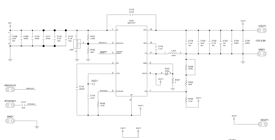 MAX17577/MAX17578高效率、高电压反相DC-DC转换器评估套件