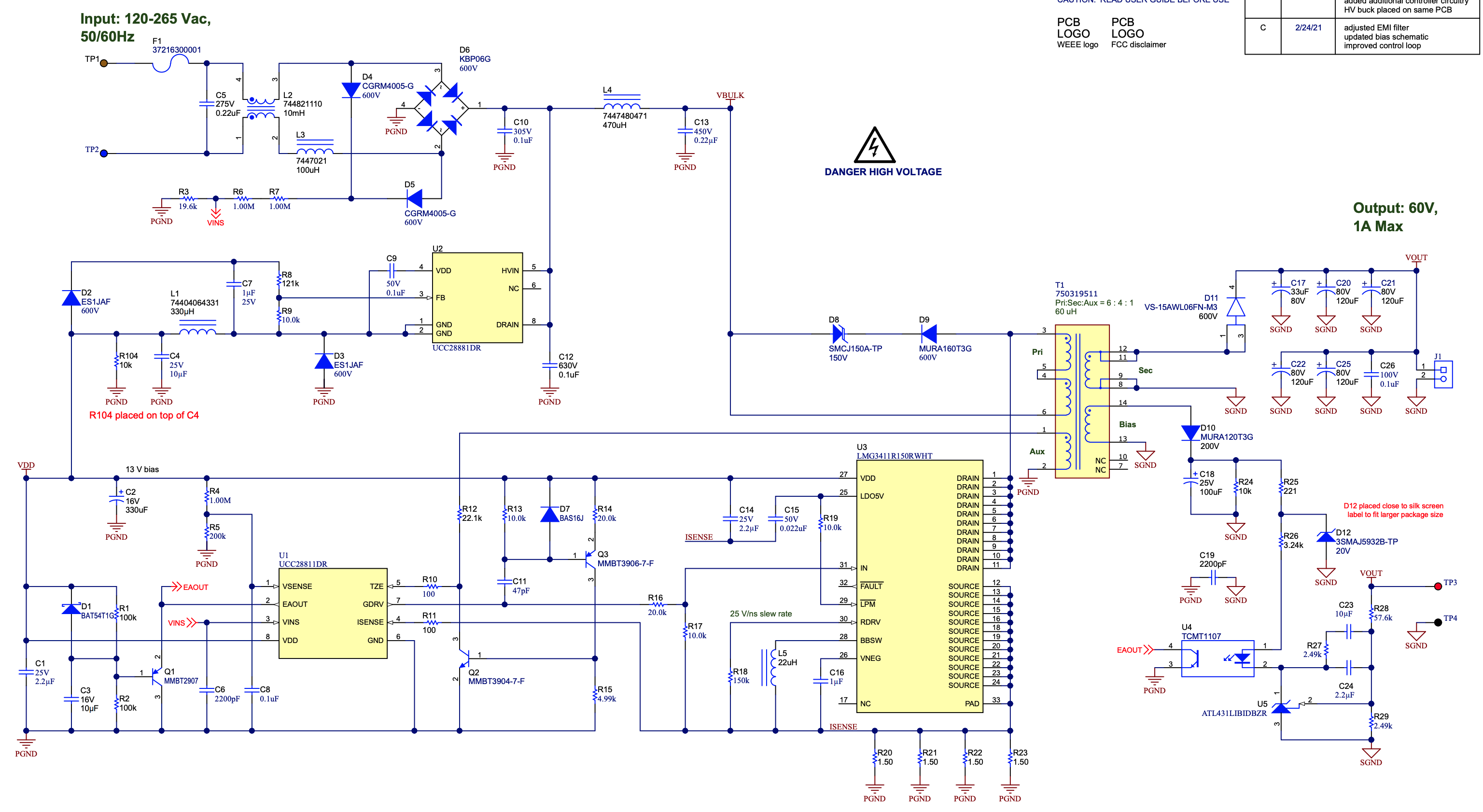 60W GaN PFC反激式参考设计