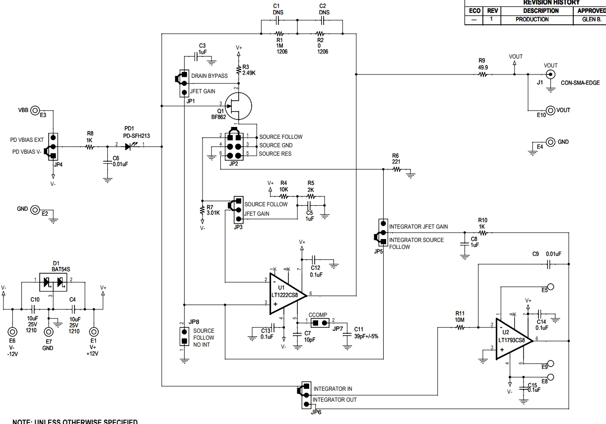 LT1222CS8 500MHz 高性能运算放大器演示板