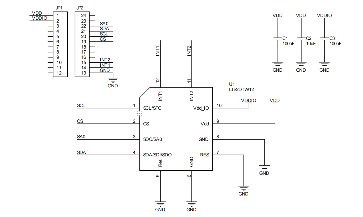 STEVAL-MKI190V1：LIS2DTW12 MEMS运动和温度传感器评估适配板