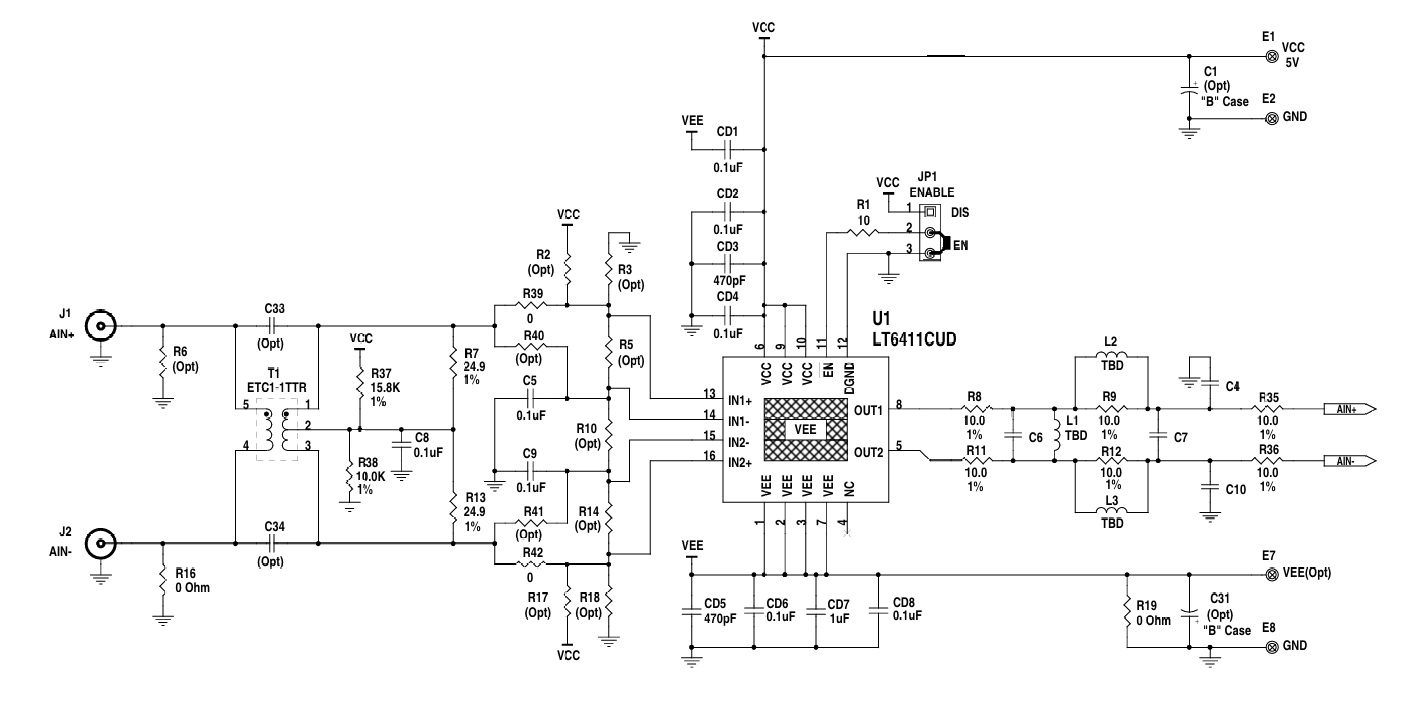 LT6411 和 LTC2249 高速模数转换器演示板