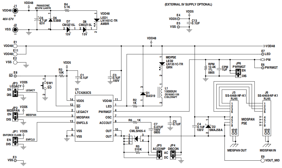 DC981A/B - LTC4263单端口PoE PSE控制器演示板