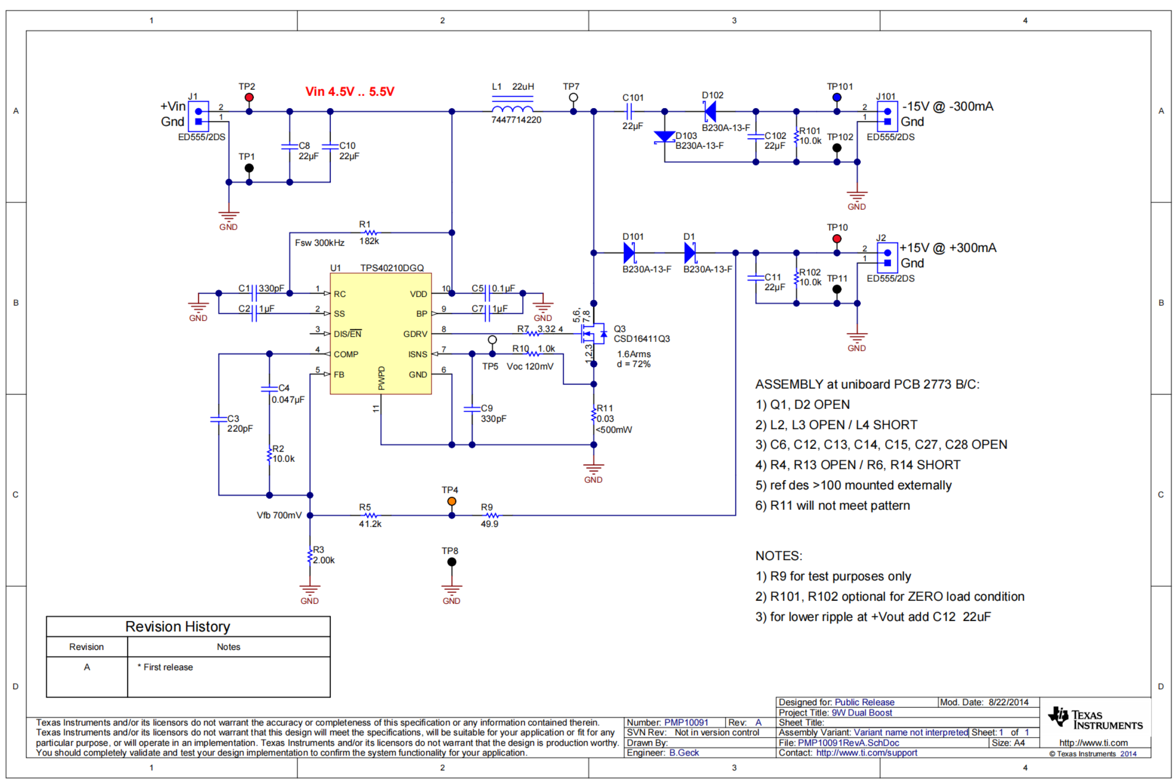 双路升压输出（+15V/300mA 和 -15V/300mA）参考设计