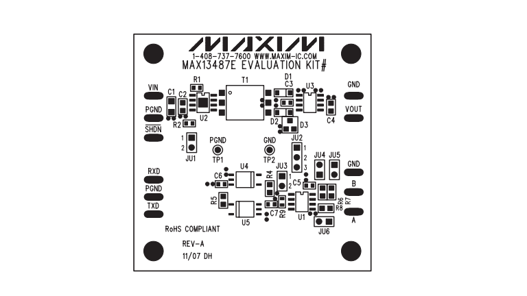 MAX13487E RS-485/RS-422自动方向控制收发器评估板