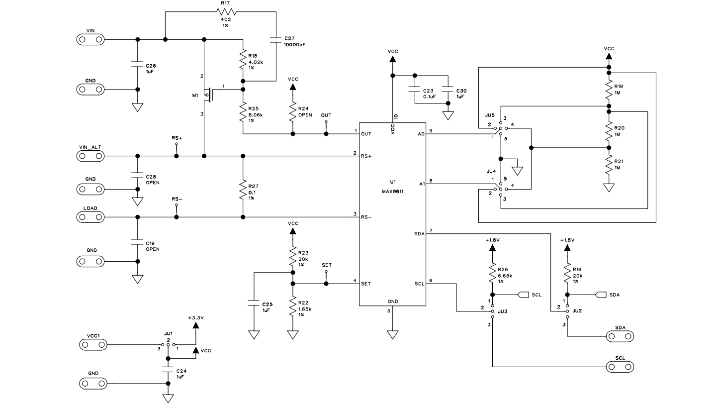 MAX9611 高边电流检测放大器评估板