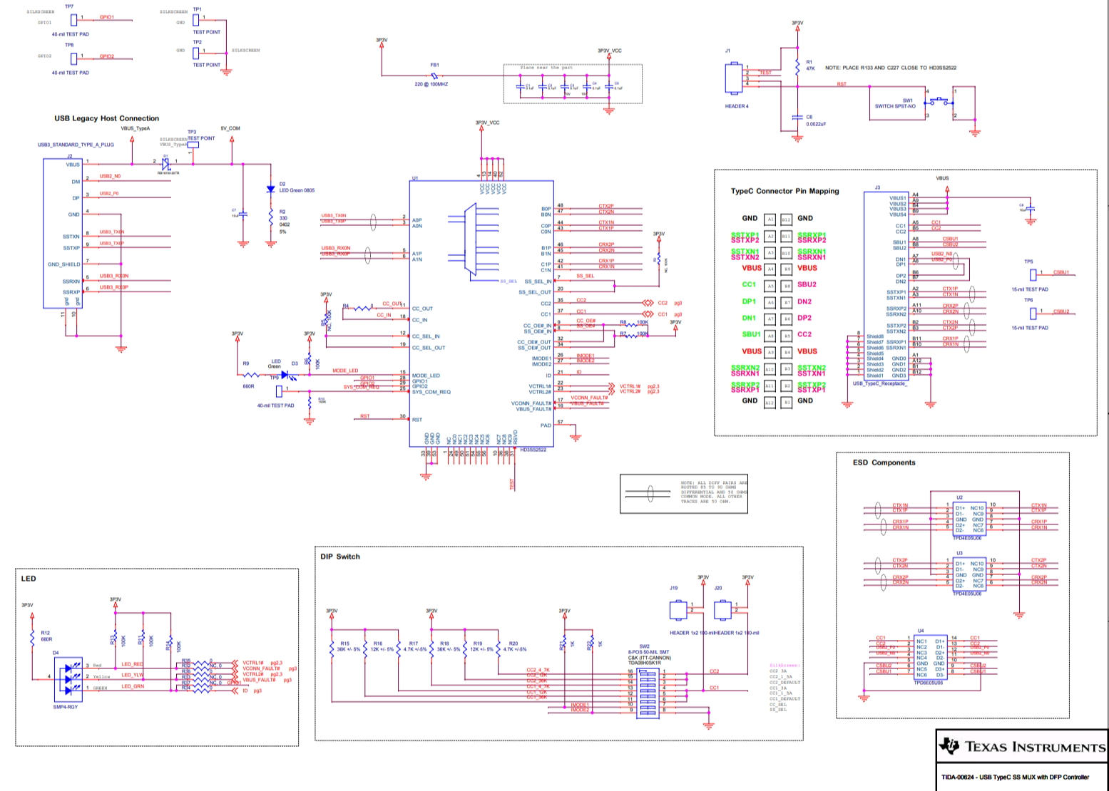 具有 DFP 控制器的 USB Type-A 转 USB TypeC SS（超高速）MUX 参考设计