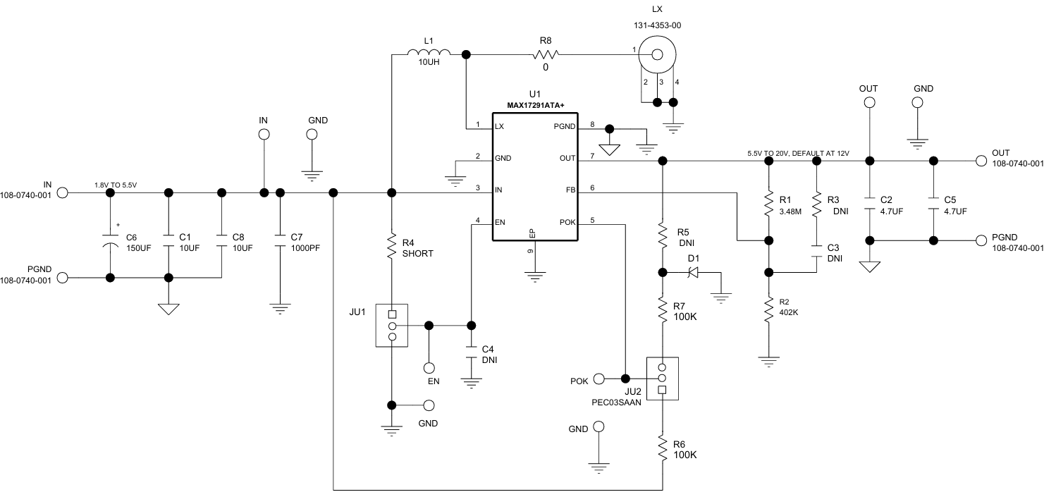 MAX17291 TDFN封装低静态电流升压直流-直流转换器评估套件