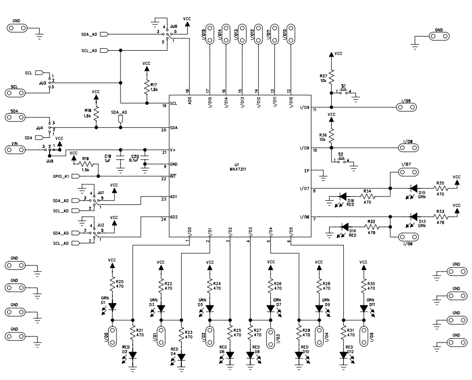 MAX7311 I/O端口扩展器评估板