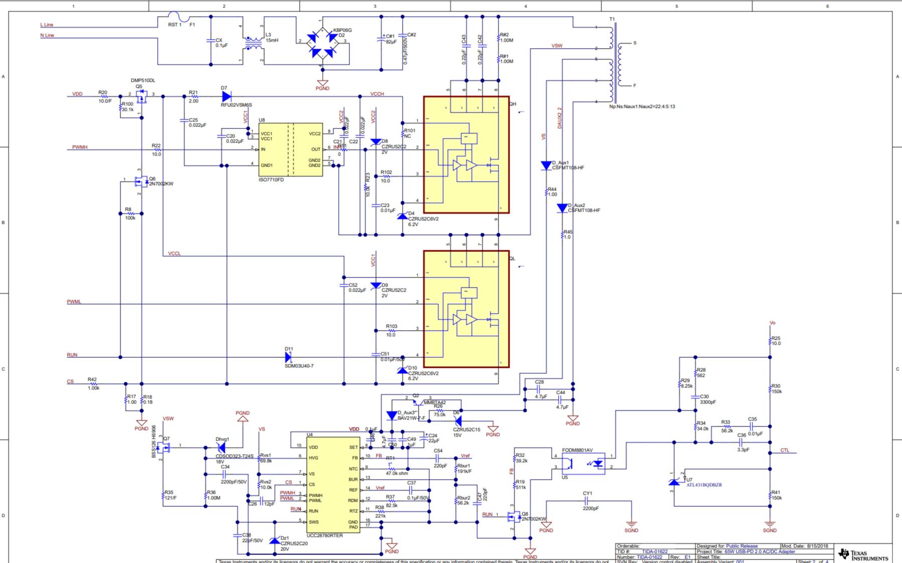 功率密度为 30W/in3、效率高达 94% 的 65W USB Type-C PD 交流/直流适配器参考设计