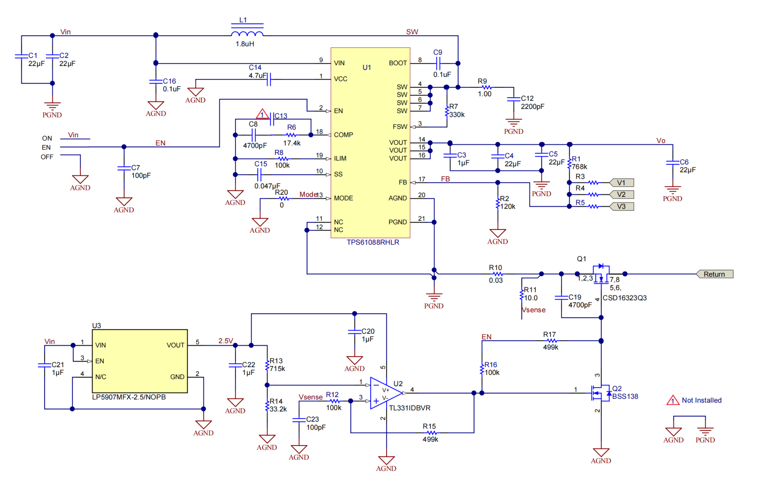 适用于 TPS61088 升压转换器的输出短路保护参考设计