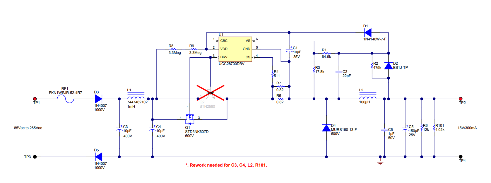 使用 UCC28700 的交流/直流辅助电源参考设计