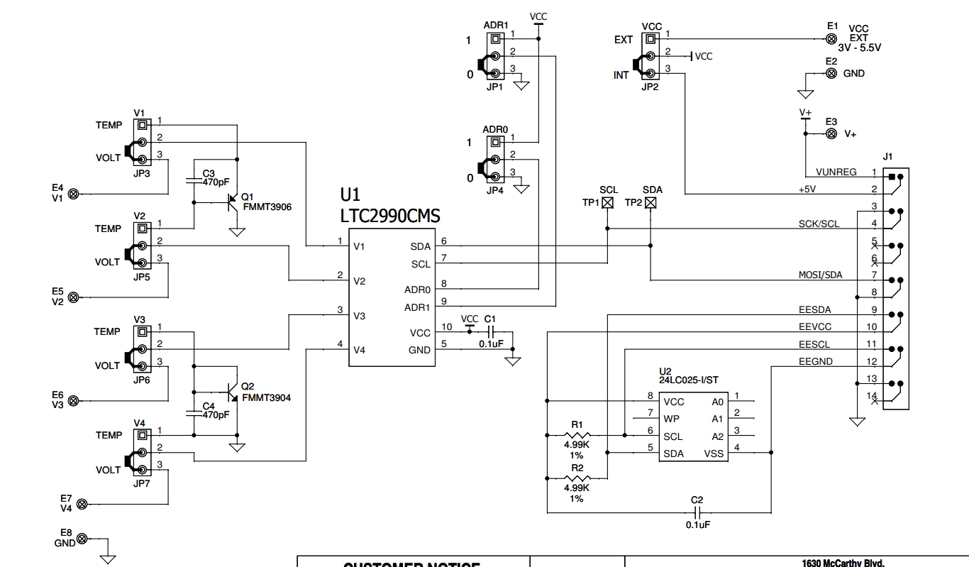 LTC2990CMS I2C 温度、电压和电流监控演示板
