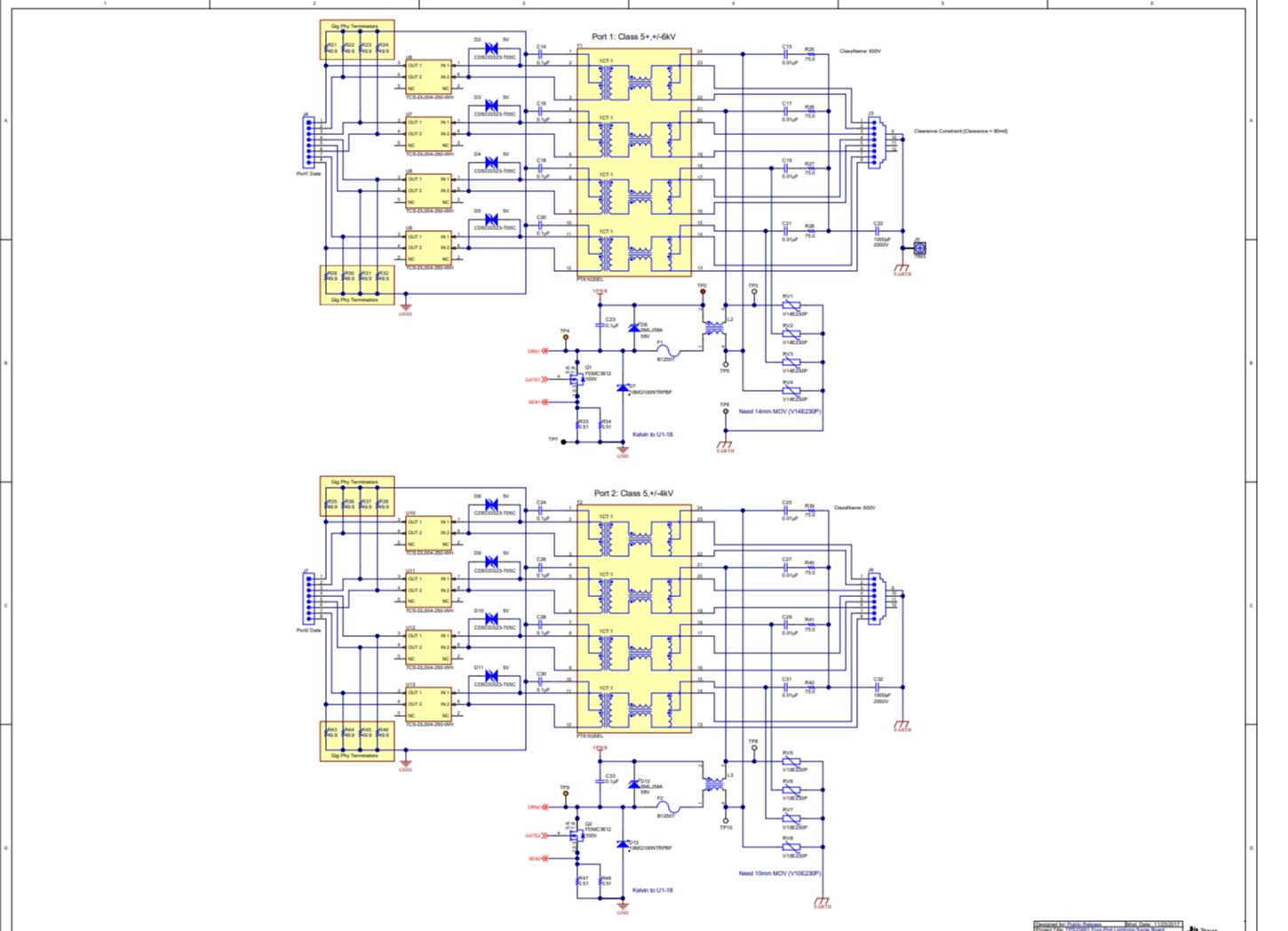 2 类 PoE PSE、6kV 雷电浪涌参考设计