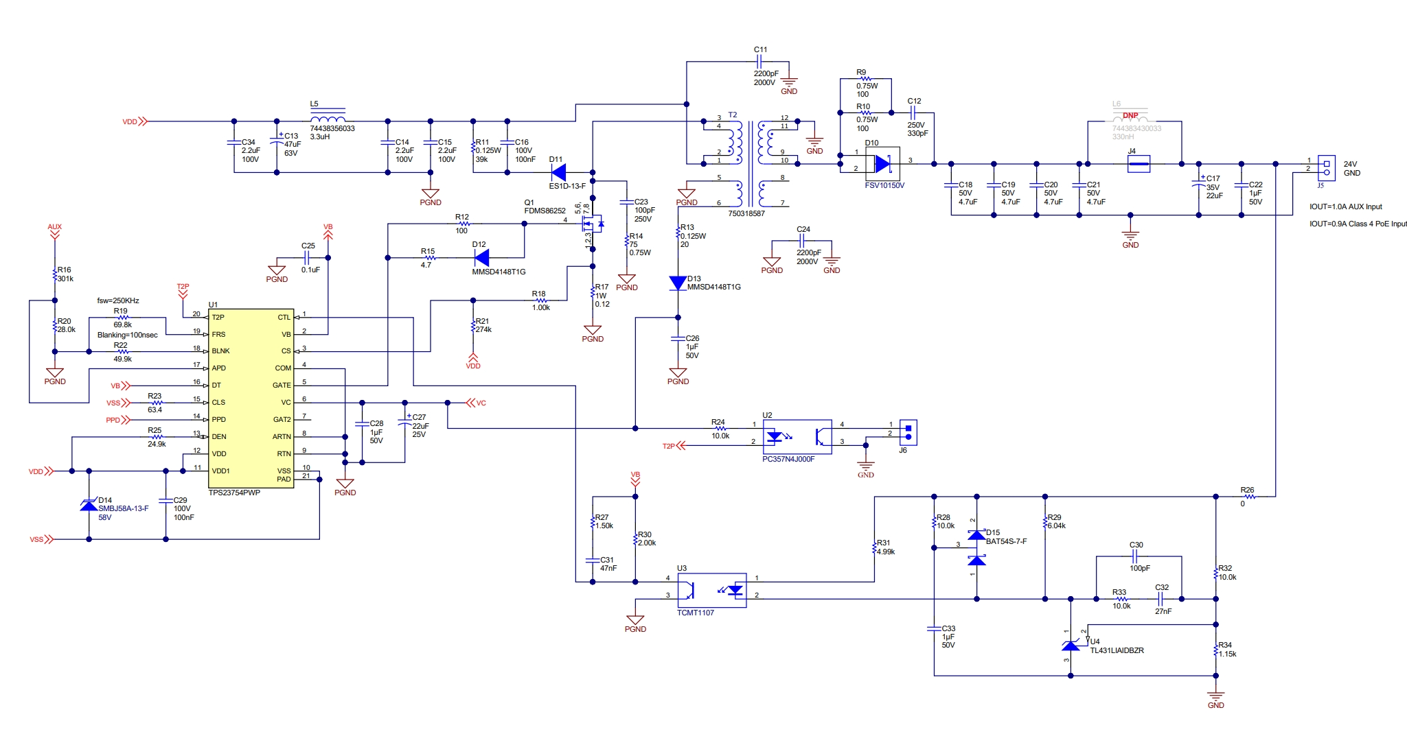 4 类 PoE PD (24V/0.9A) 电源参考设计