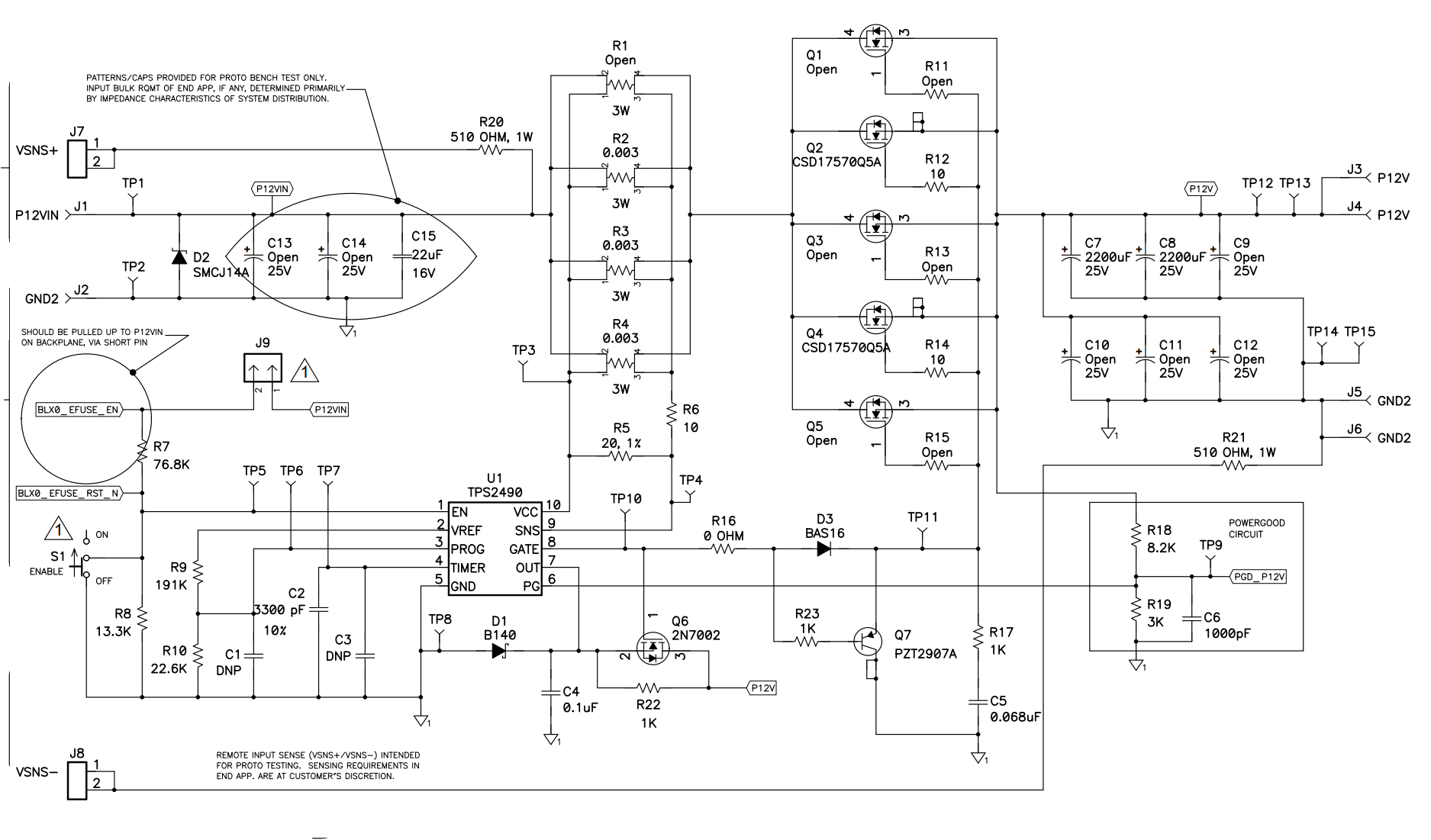 参考设计 - TPS2490，采用 TI 1.4 代 NexFET 的 12V 输出 60A 热插拔控制器