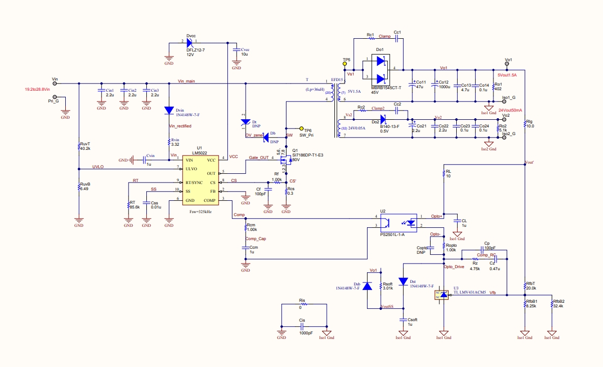 面向工业应用并采用 LM5022 的双轨反激转换器