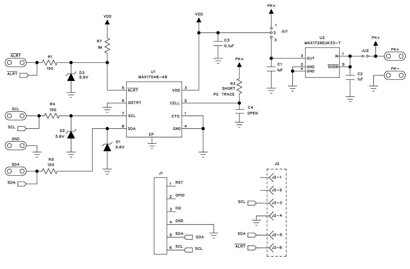 MAX17048/MAX17049电池电量计量评估板 - 适用于手持和便携式设备