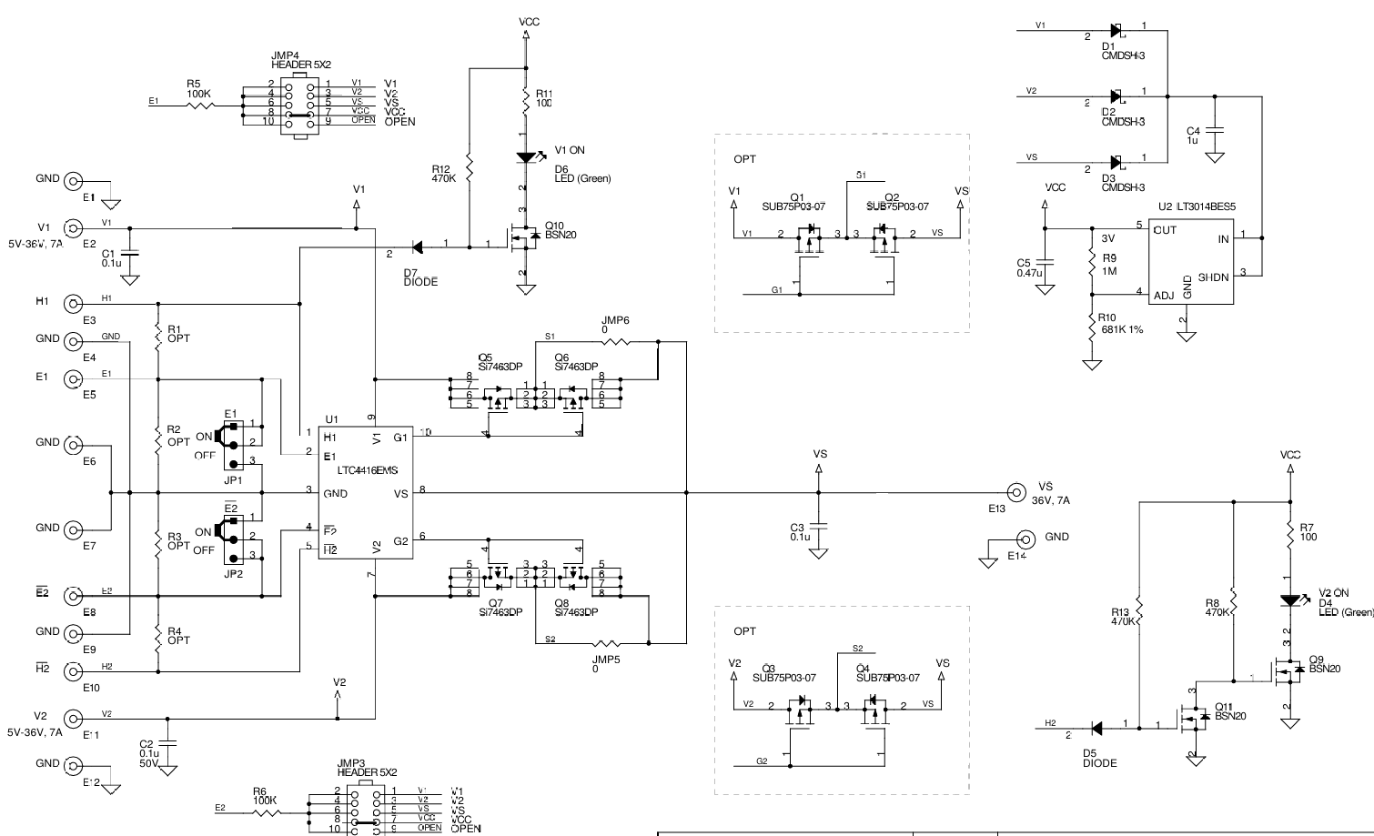 LTC4416EMS 36V低损耗双电源路径控制器演示板