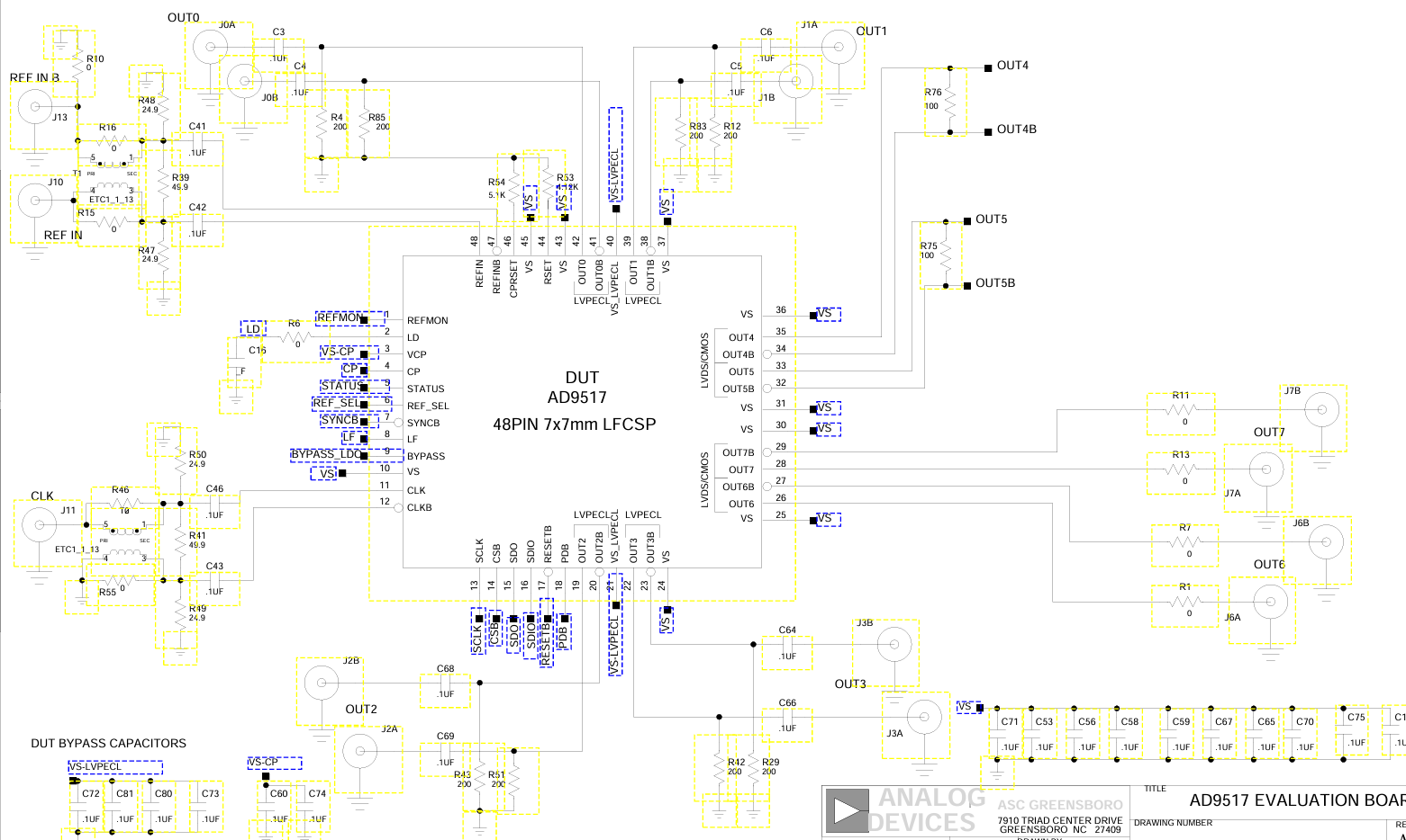 AD9517- 4：低噪声PLL时钟频率合成器评估板