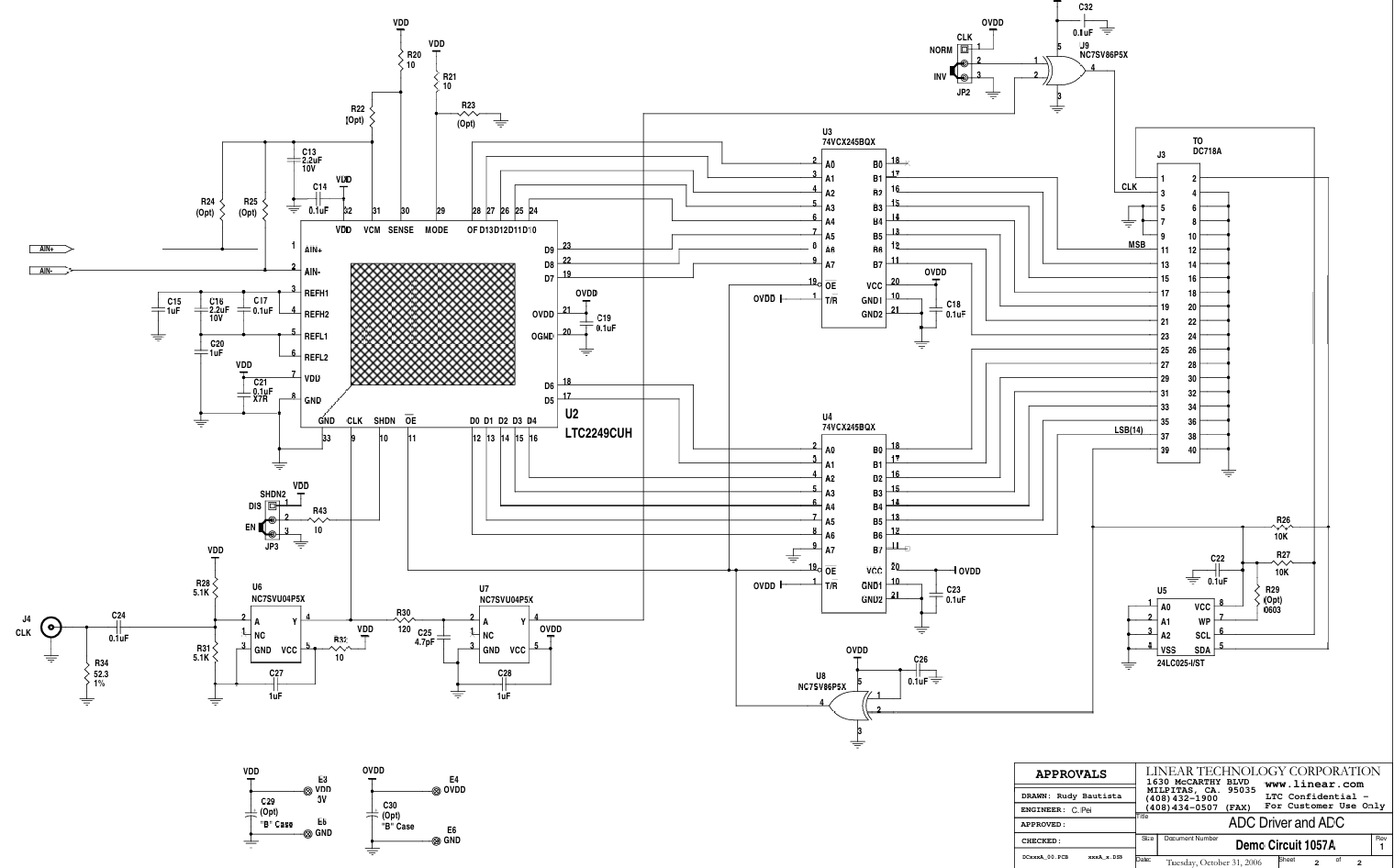 LT6411 和 LTC2249 高速模数转换器演示板