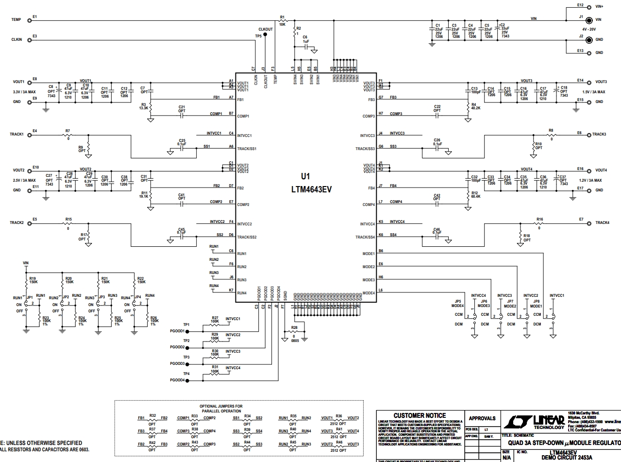 LTM4643 演示板 | 具有可配置 3A 输出阵列的四通道降压 μModule 稳压器