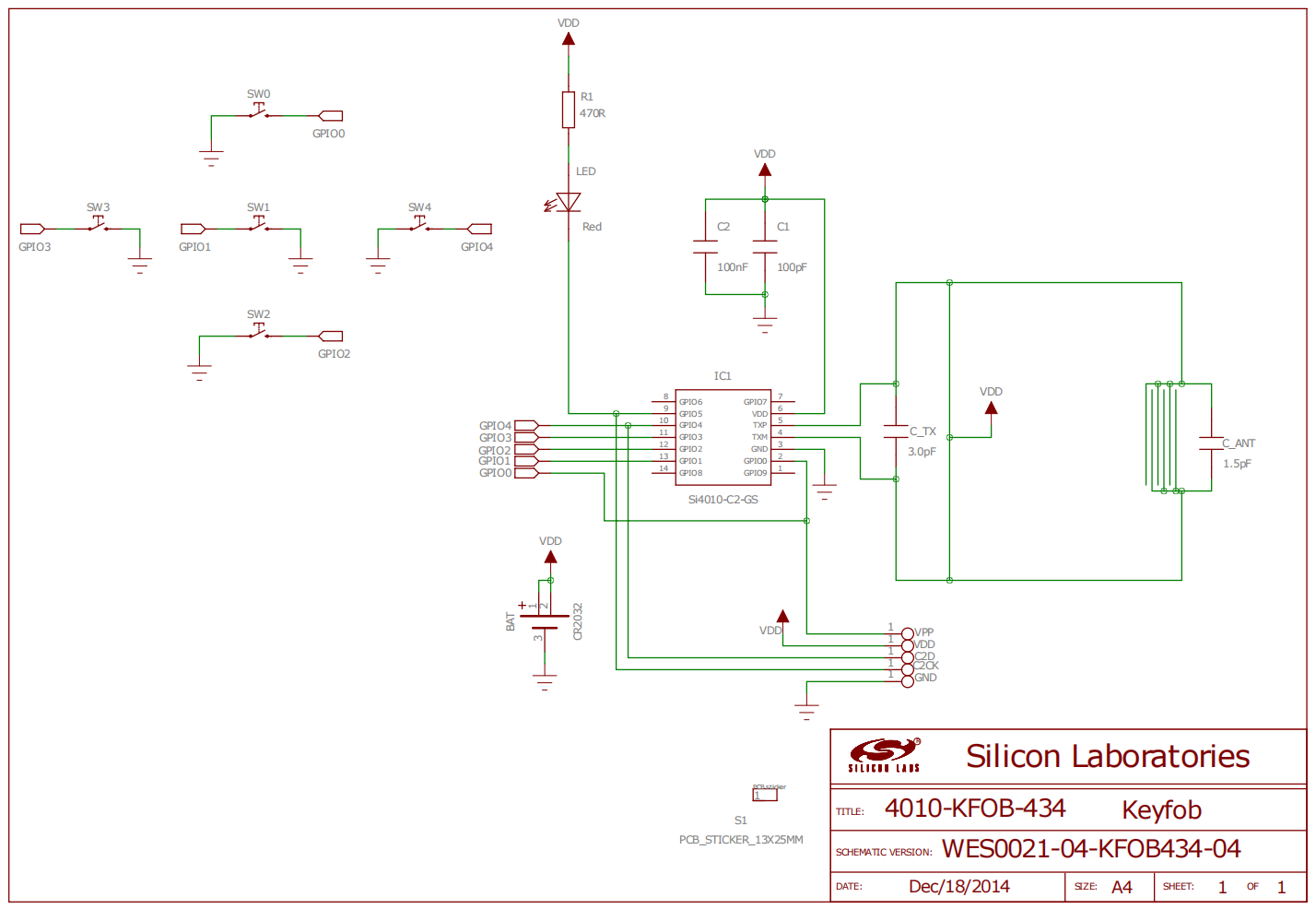 Si4010-Si4355 434 MHz 单向 AES 开发套件